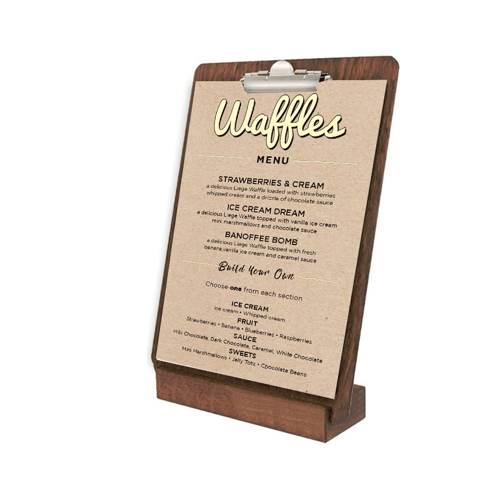 Waffle Menu with Stand - Two x Double Sided Menu Cards - Projuice